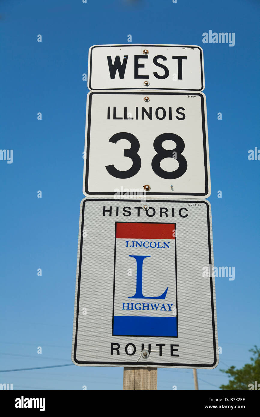 ILLINOIS DeKalb Historic Lincoln Highway Marker along Highway 38 emblem ...