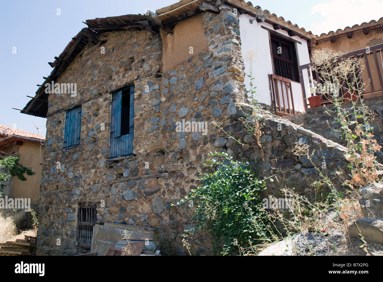 Deserted big stones wall house in Kakopetria village, Troodos mountains ...