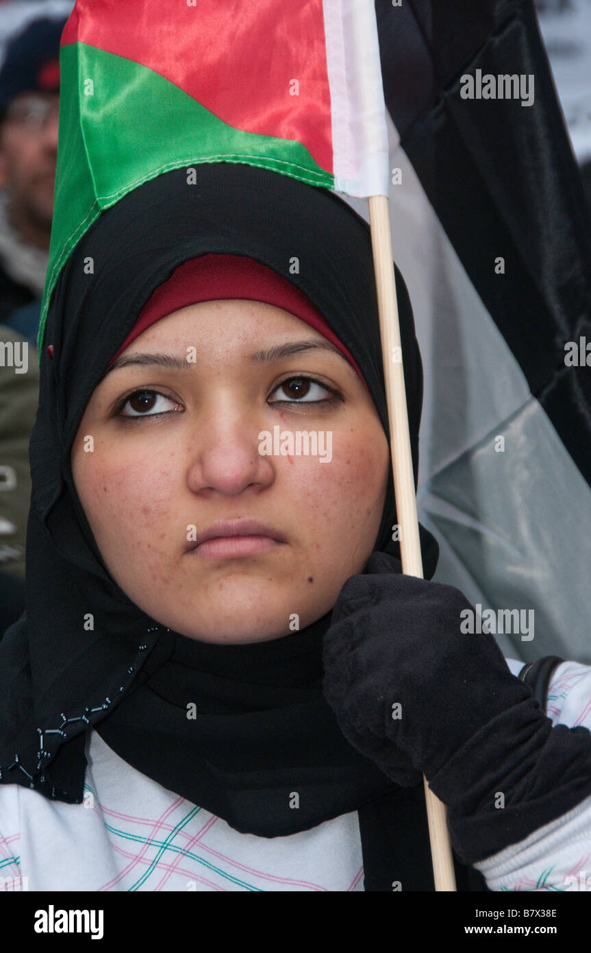Muslim woman at March for Gaza rally against Israeli attacks and biased ...
