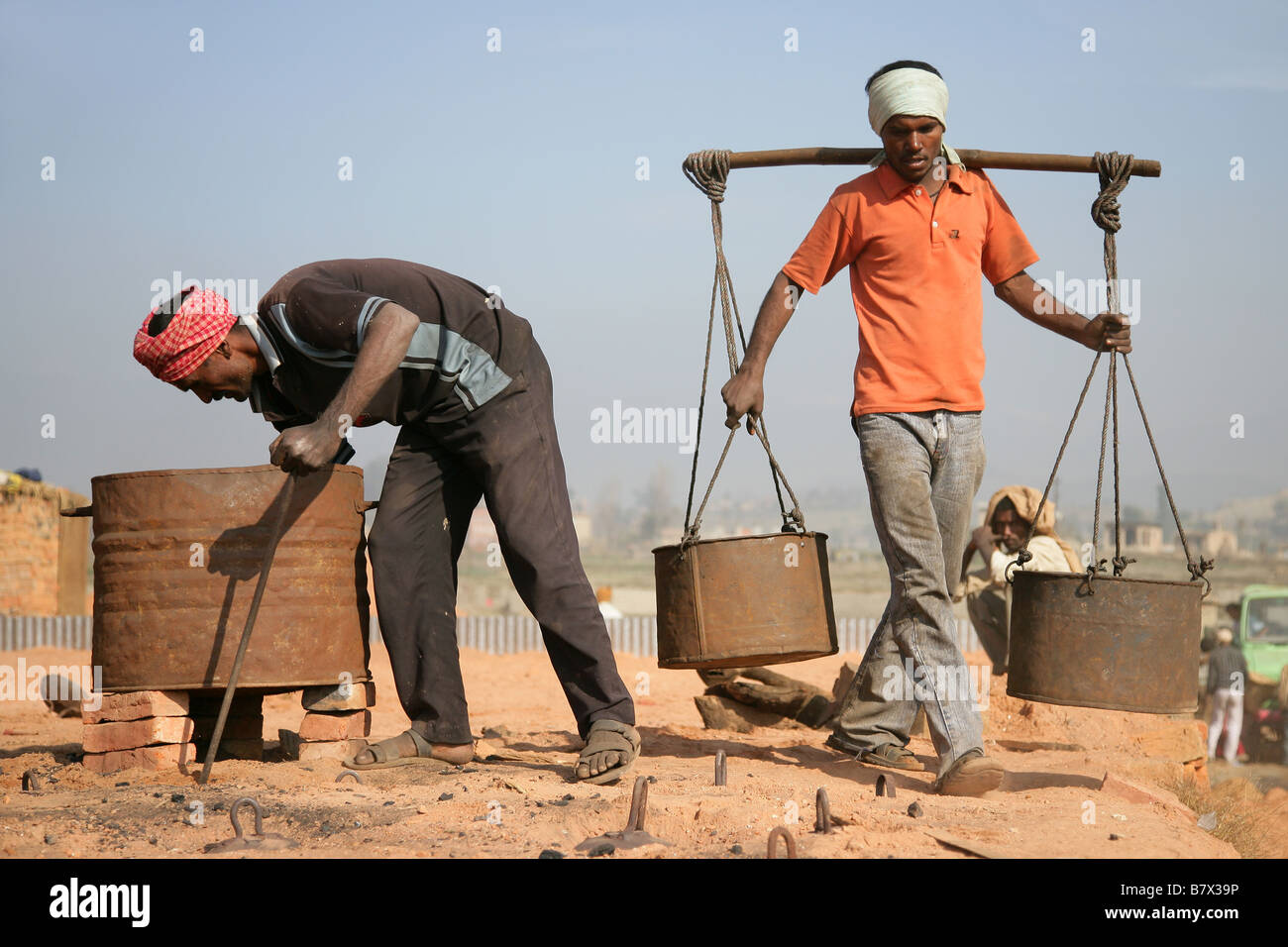 Indian migrant workers brick kilm Nepal Stock Photo - Alamy