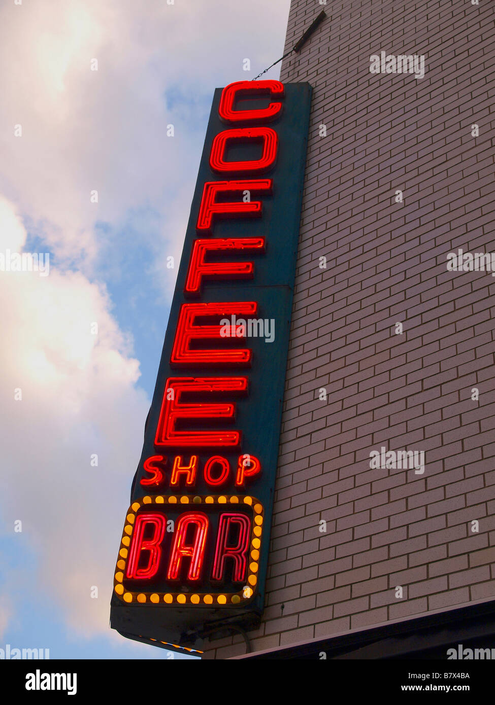 The famous neon sign on the exterior of the famous "Coffee Shop" on ...