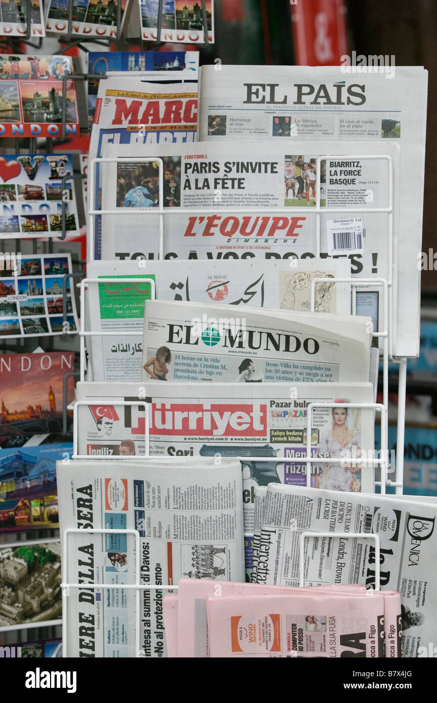 Foreign papers at a newstand in London, England Stock Photo - Alamy