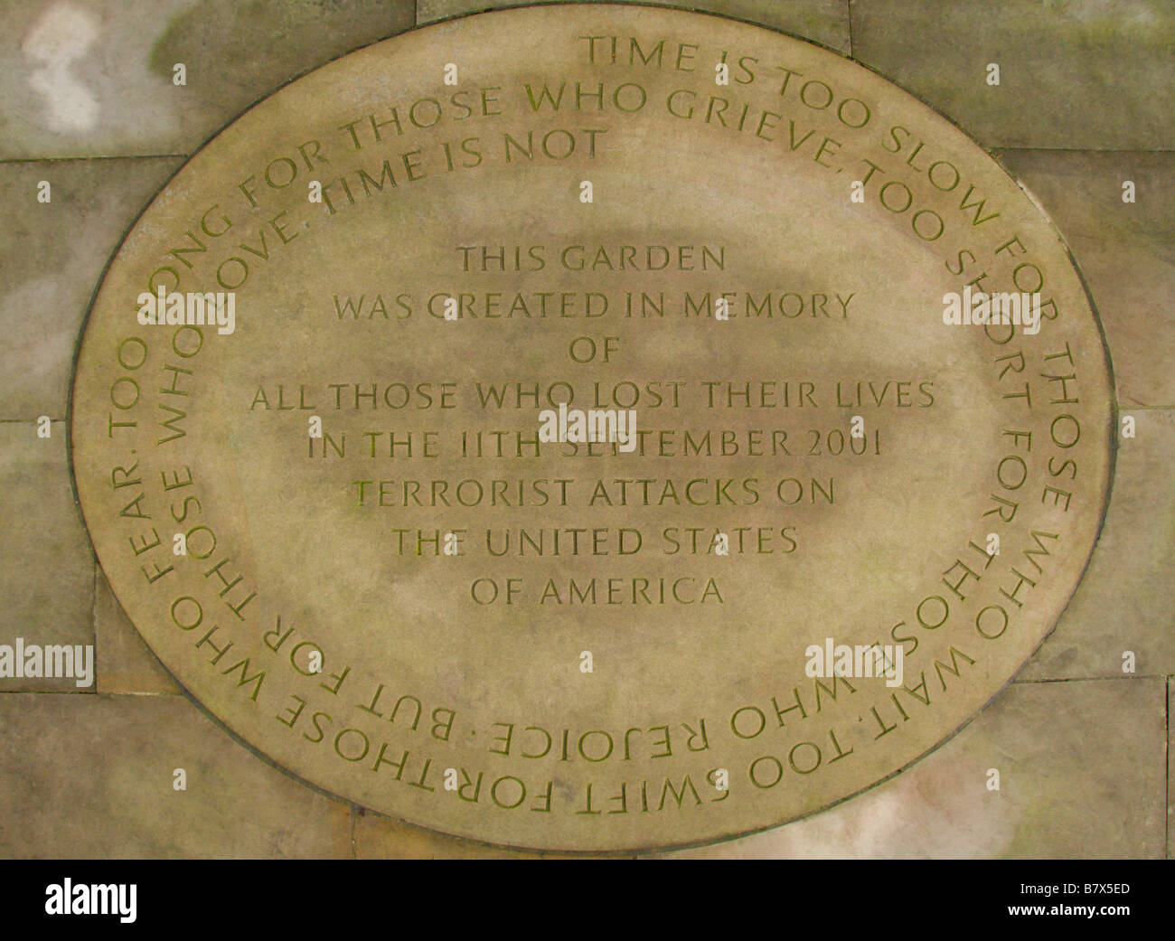 View looking down on the ground plaque in the September 11 Memorial ...