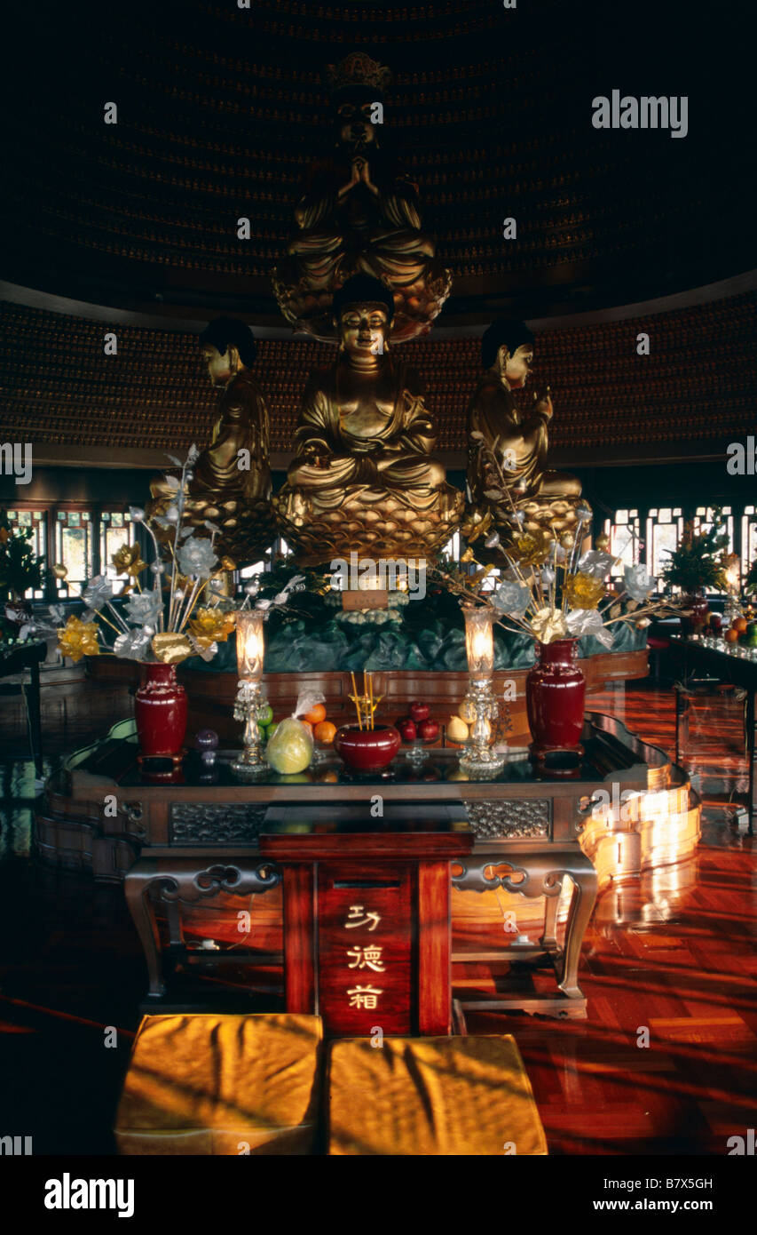 Monastery interior Hall of 1,000 Buddhas Golden statue Offerings on ...
