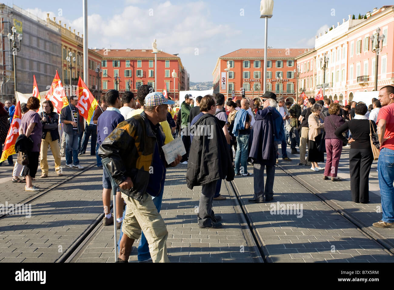 Political demonstration outside the place Massena, Nice, France Stock ...