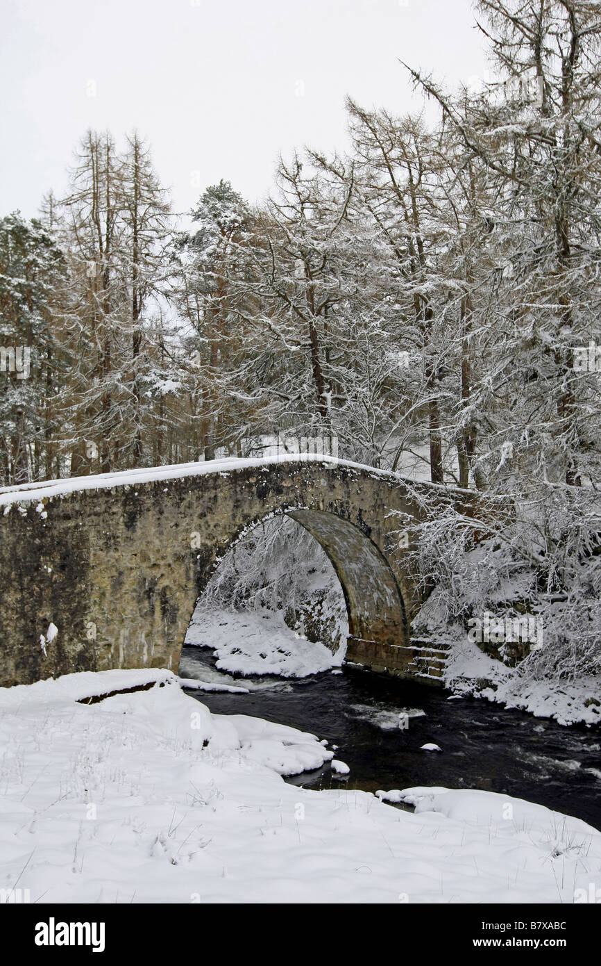 Ancient span of Poldhullie Bridge over the river Don in Strathdon ...