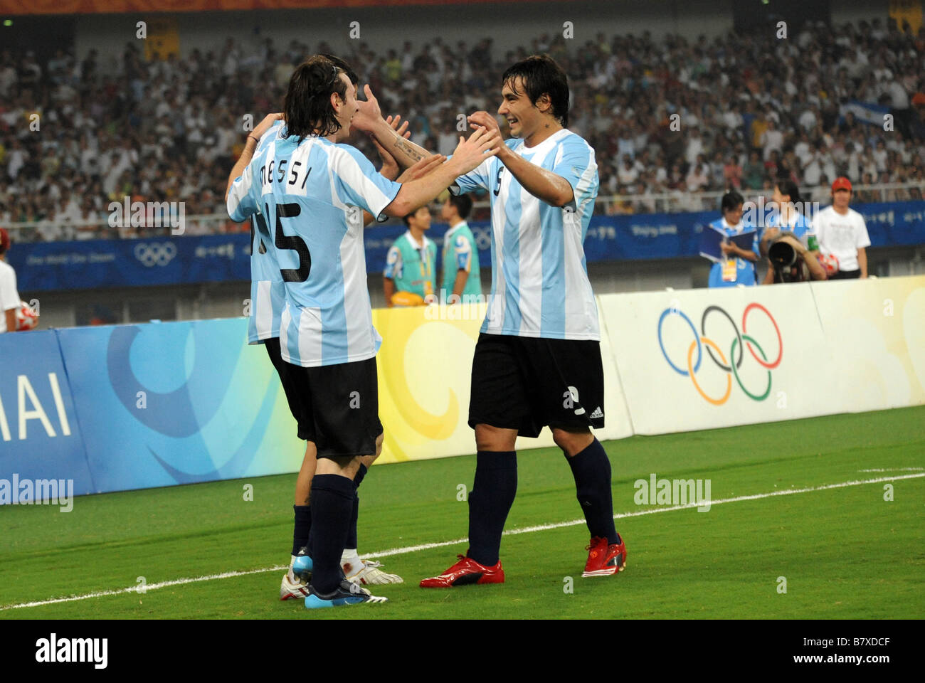 Angel Di Maria Lionel Messi Ezequiel Lavezzi ARG AUGUST 16 2008 ...