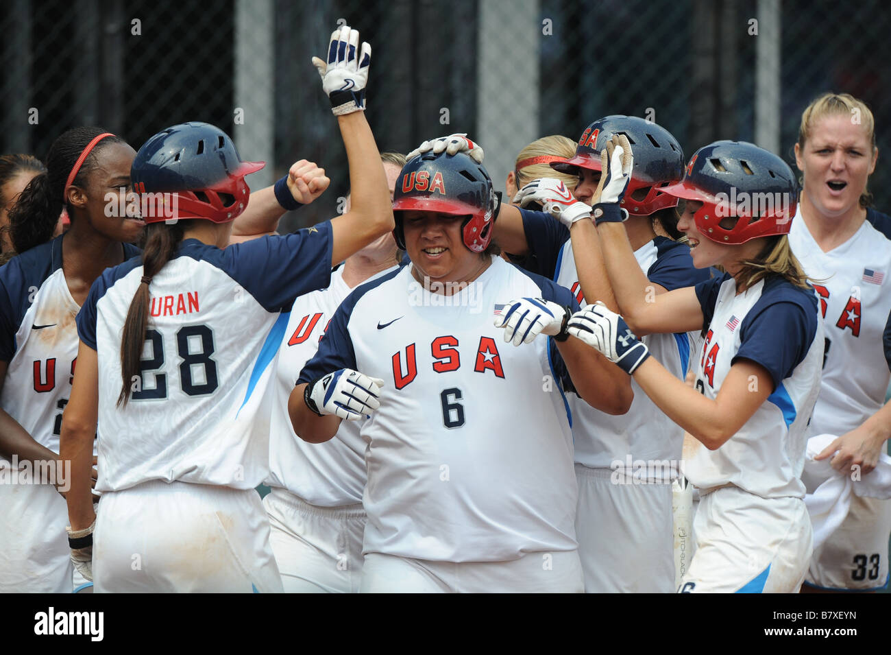 Crystl Bustos USA AUGUST 20 2008 Softball Bustos 6 celebrates her home ...