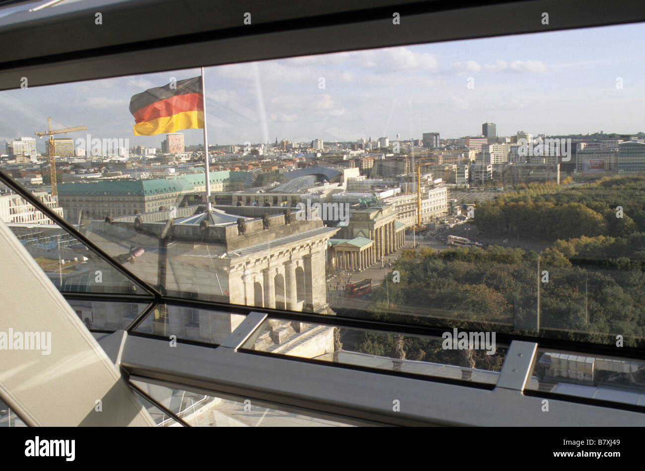 Berlin, Reichstag. View towards the Brandenburg Gate from the viewing ...