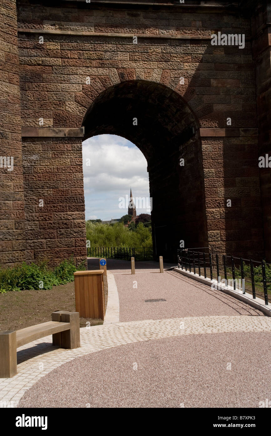 The Grosvenor Road Bridge over the River Dee from the Roodee the Racecourse in Chester England ...
