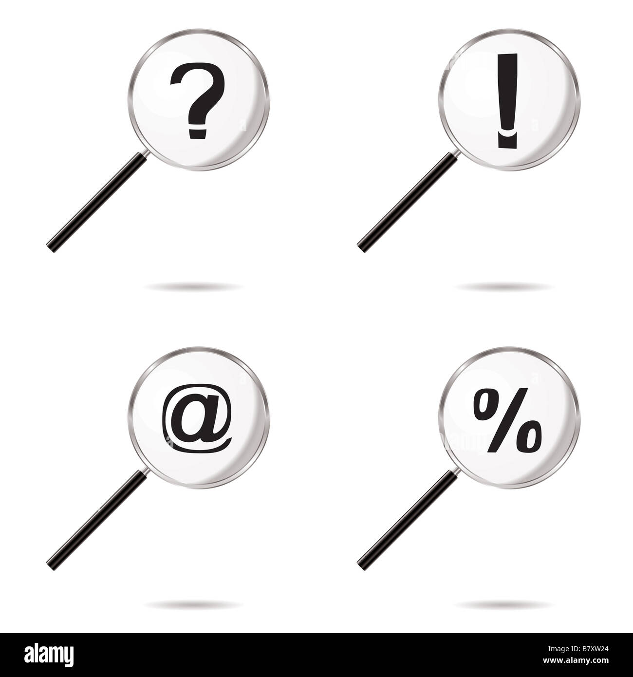 Collection of four magnifying symbols with question mark icons Stock ...