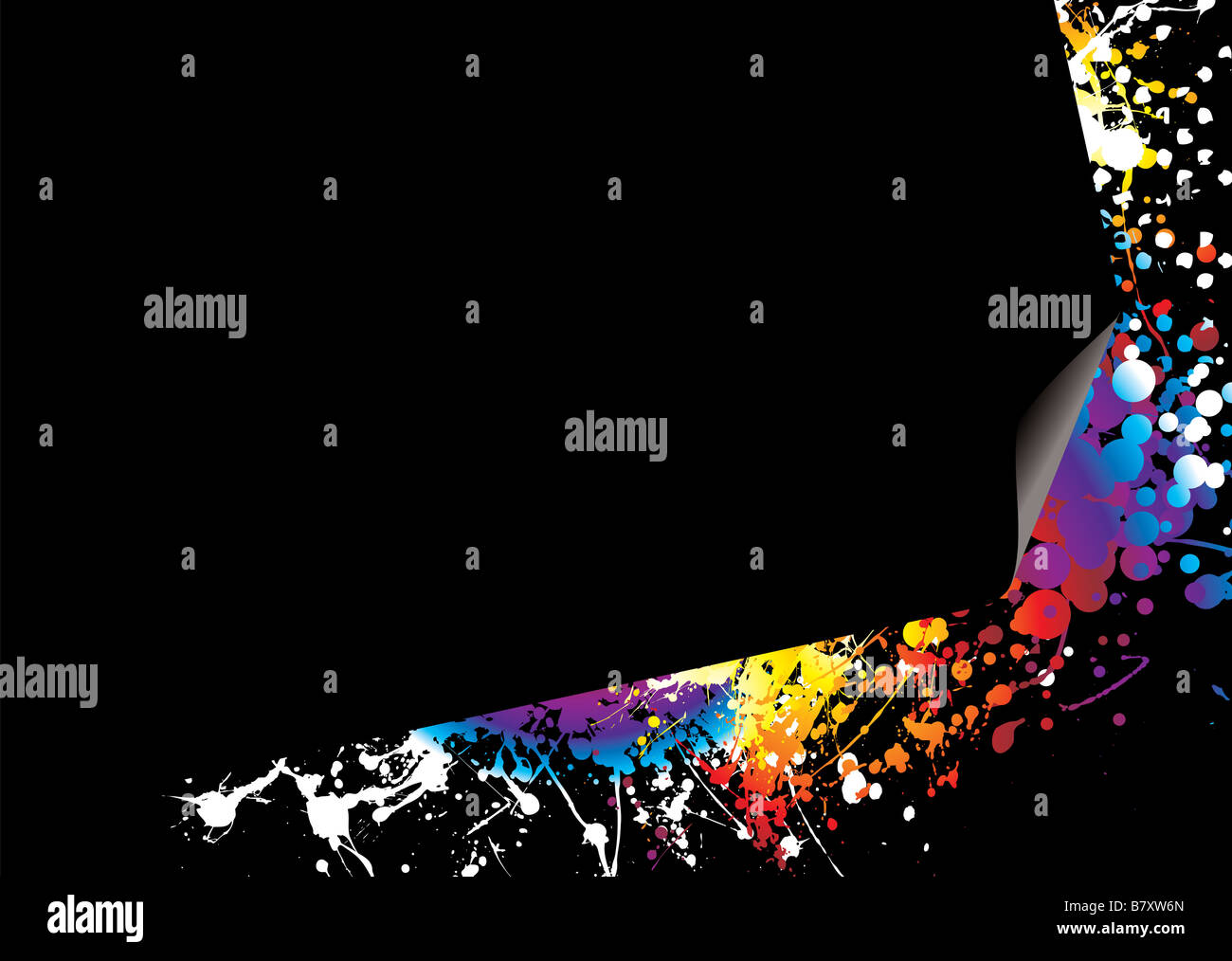Brightly coloured ink splat background with page curl Stock Photo - Alamy