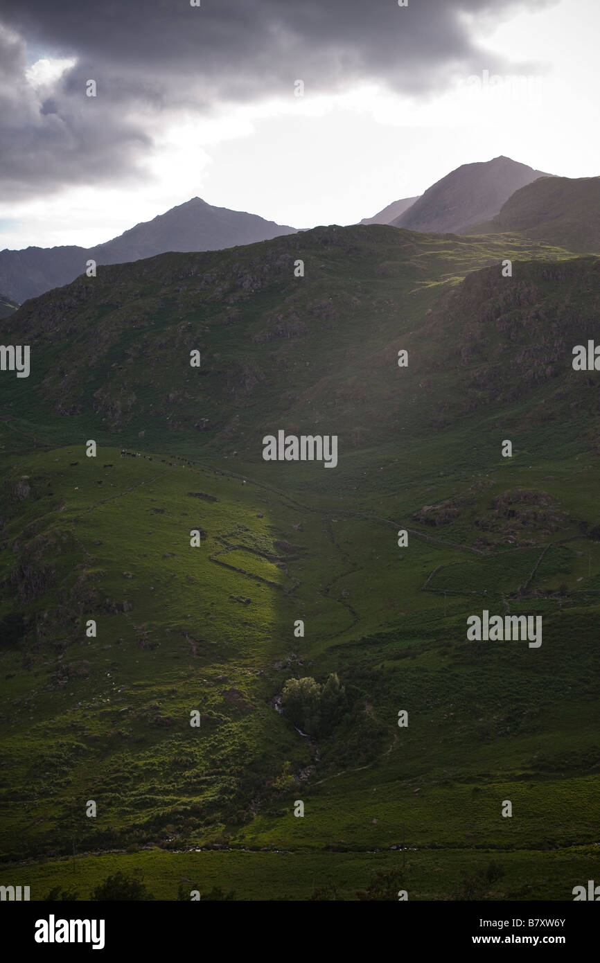 View over Snowdonia mountain range in spring Stock Photo - Alamy