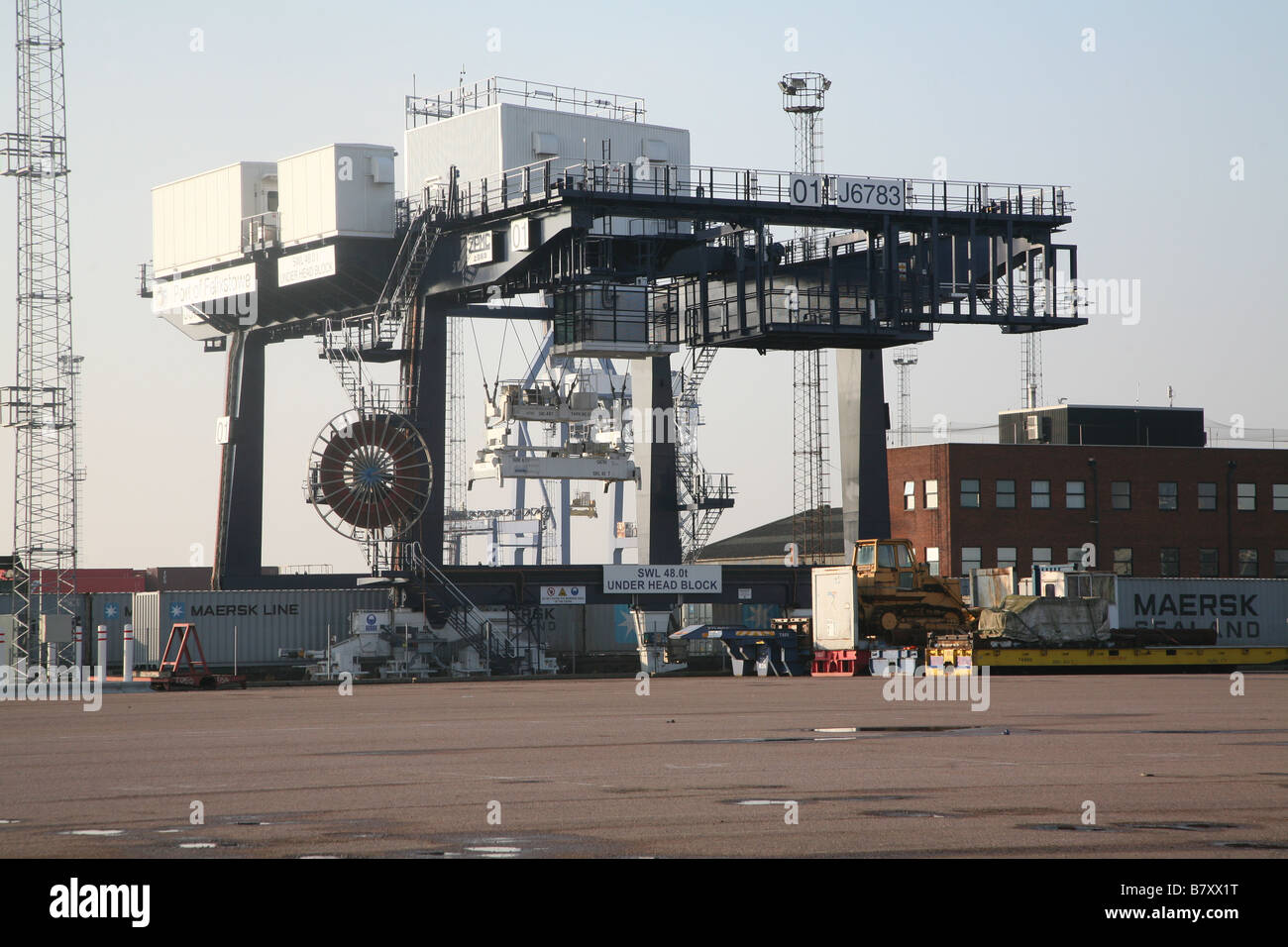Container handling crane loader loading train Port of Felixstowe ...