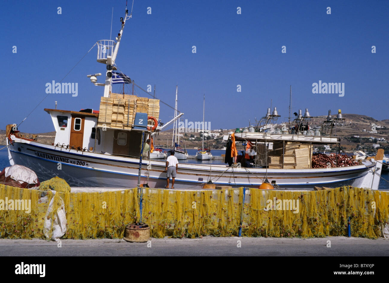 Greek fishing boat, Paros, Greece Stock Photo - Alamy