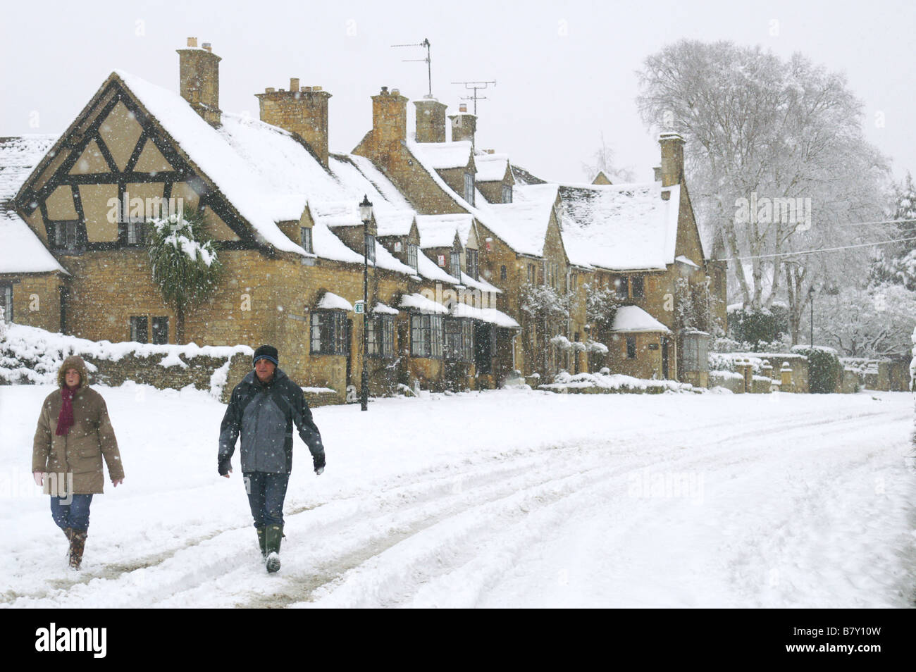 Very strong winter in England. February 2009. Broadway, Midlands Stock ...