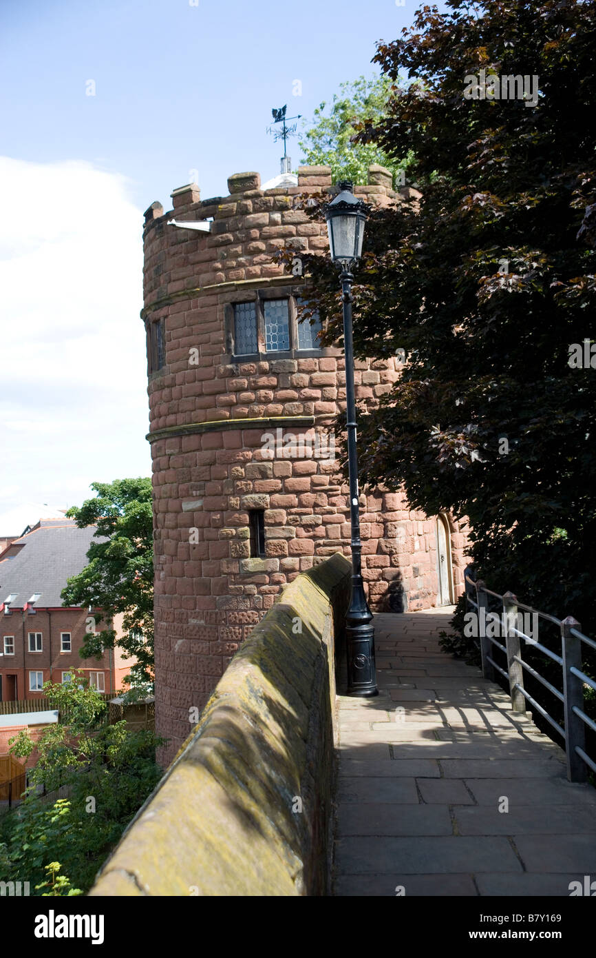 The city Roman walls and King Charles Tower and walk way of Chester ...