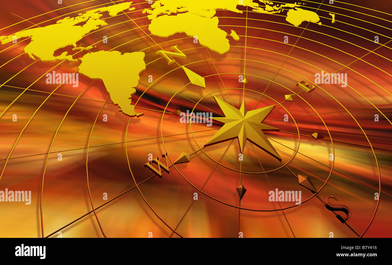 World map with compass hi-res stock photography and images - Alamy