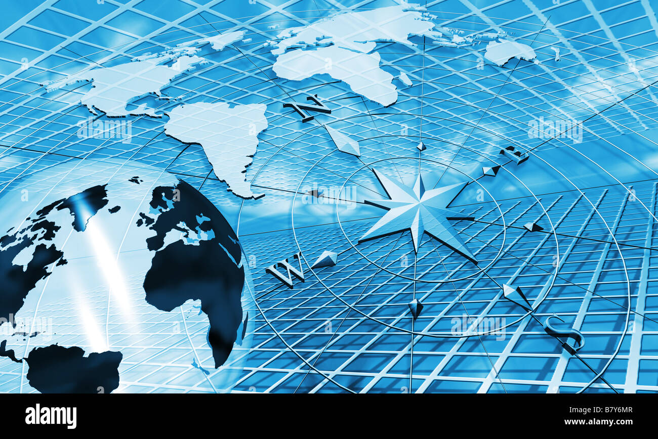 Globe on abstract background with compass Stock Photo - Alamy