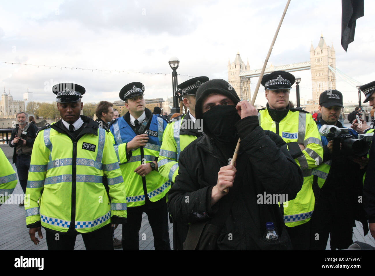 Young protesters confront police on London's South Bank. They are ...