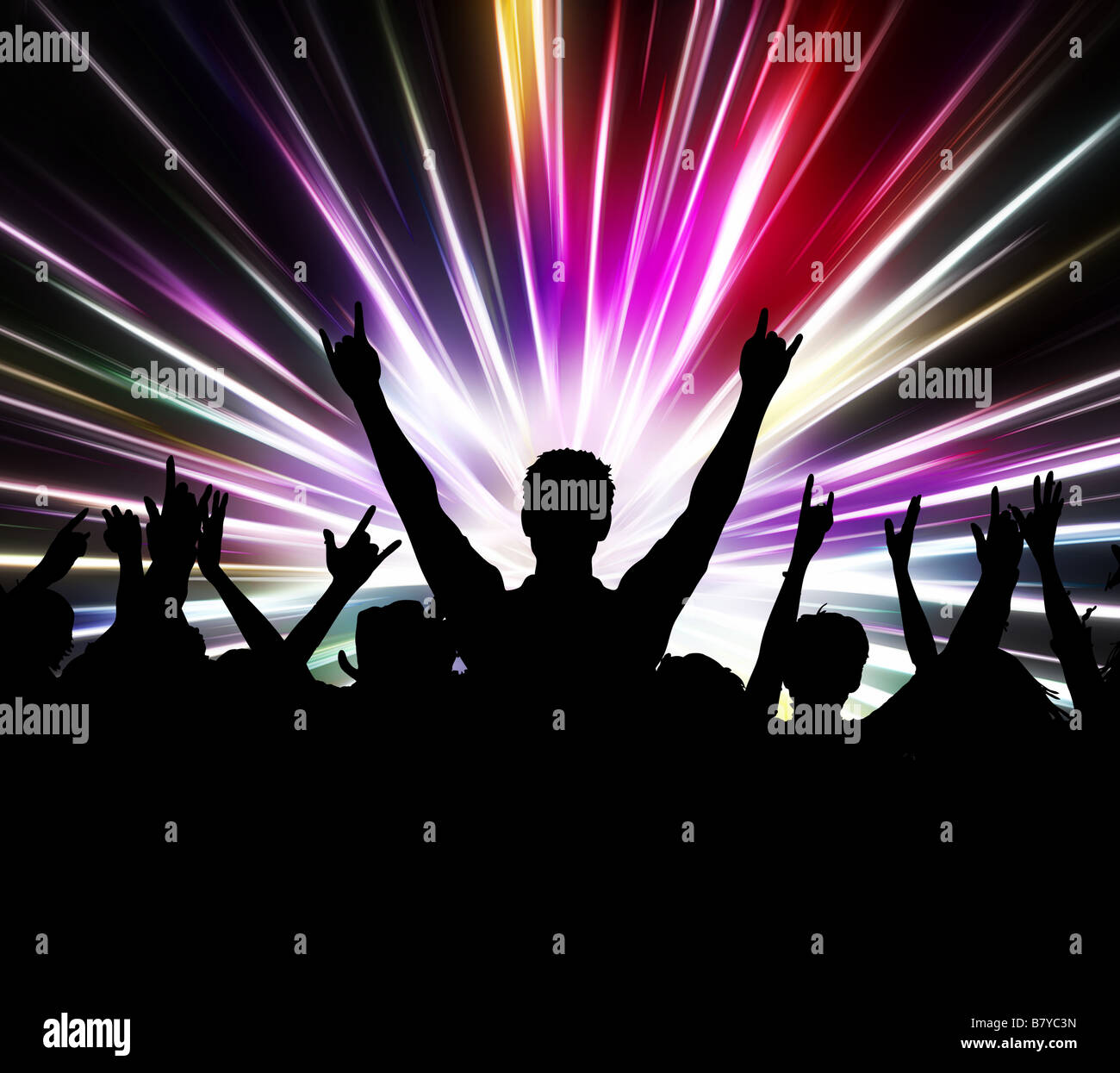 Silhouette of an excited audience on abstract light background Stock ...
