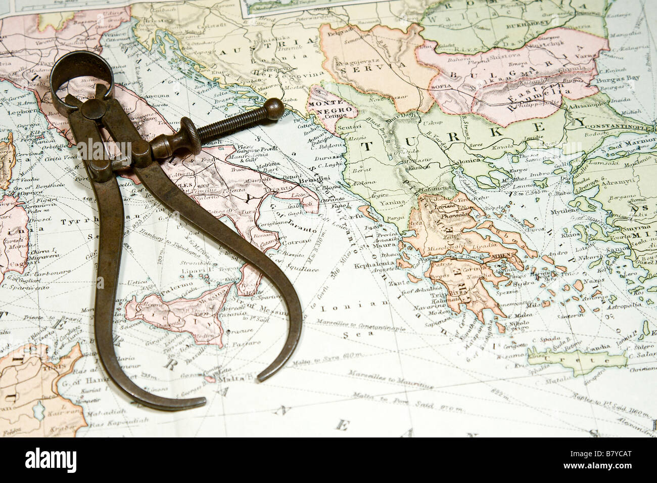 Vintage 1907 copyrighted expired map of Europe and Asia Stock Photo - Alamy