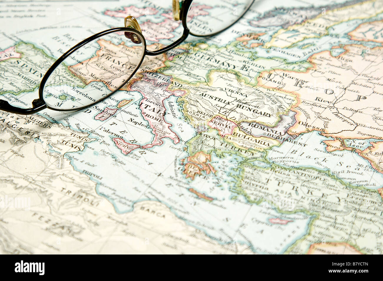 Vintage 1907 copyrighted expired map of Europe and Asia Stock Photo - Alamy