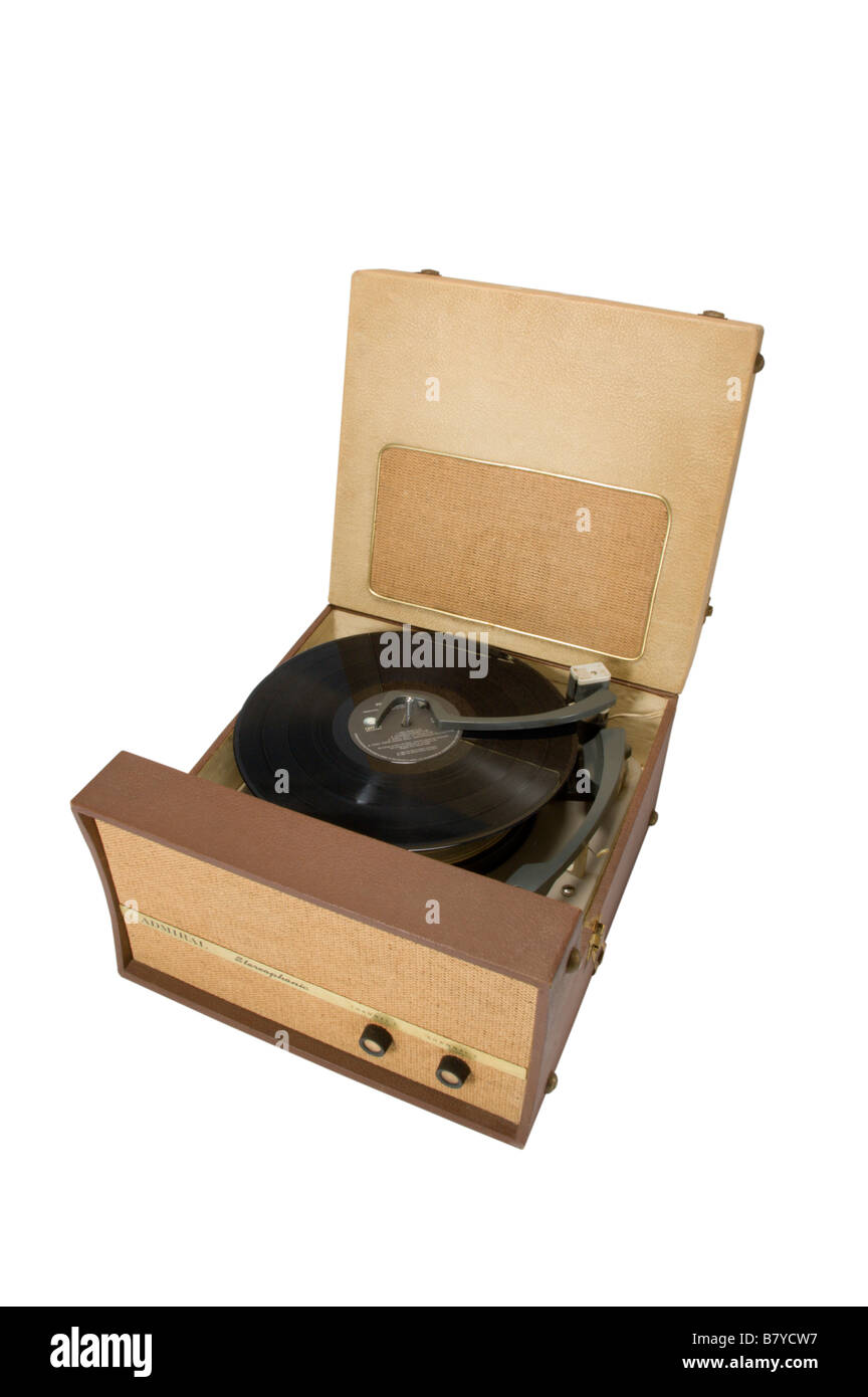 Old record player on white Stock Photo - Alamy