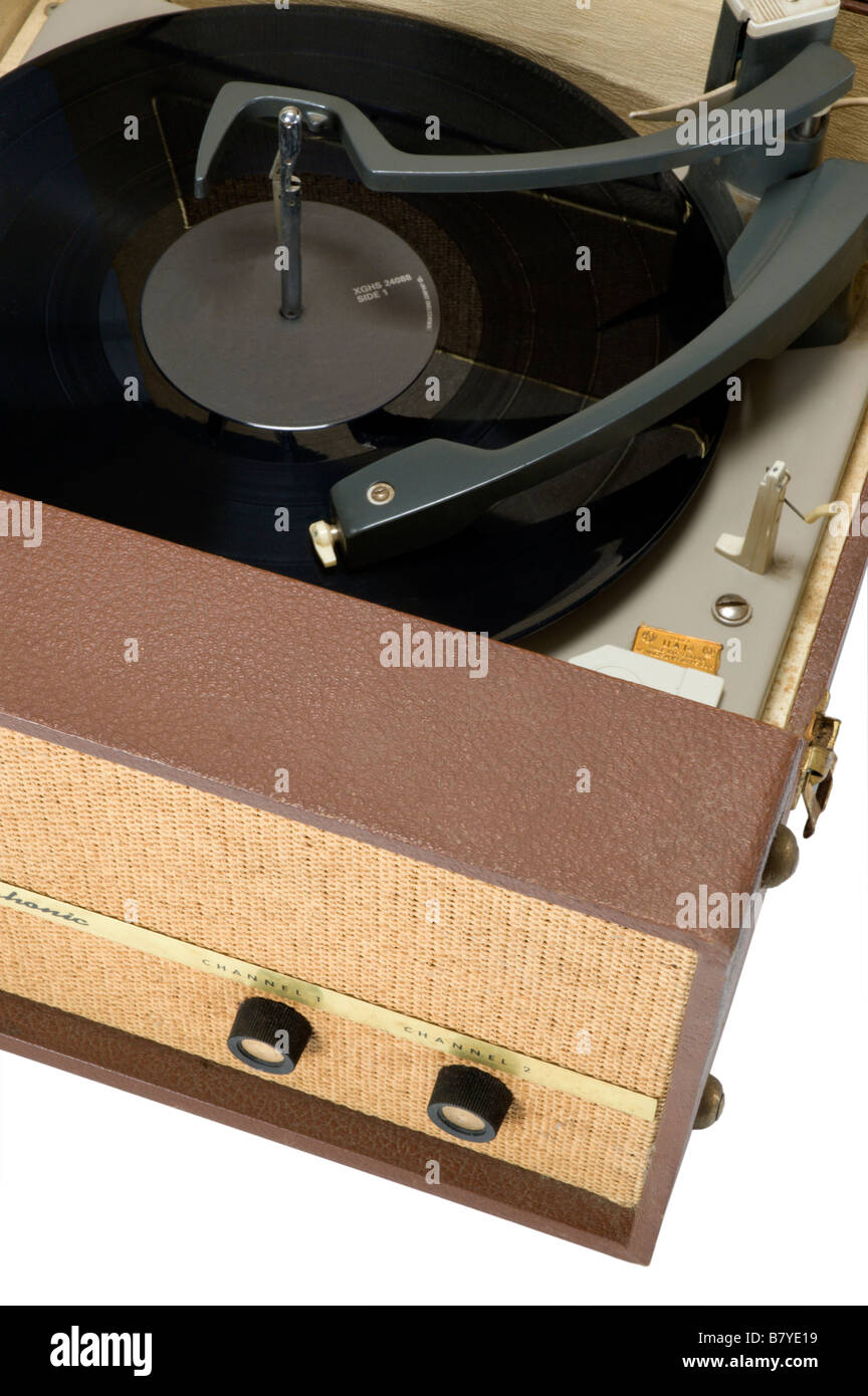 Old record player on white Stock Photo - Alamy
