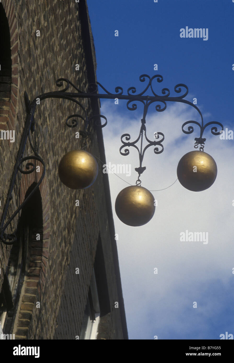 Pawnbroker's sign in iron and gilded balls, Essex Road Islington north ...