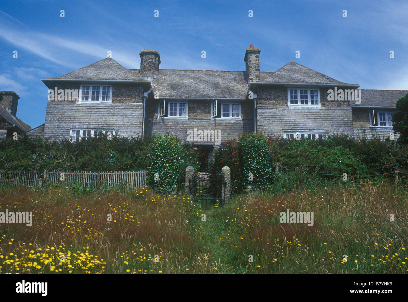 Gorran Haven Cornwall UK seaside house on brow of hill, granite slate ...