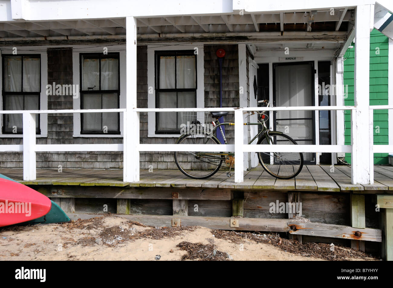 Bicycle on jetty, Cape Cod Stock Photo - Alamy