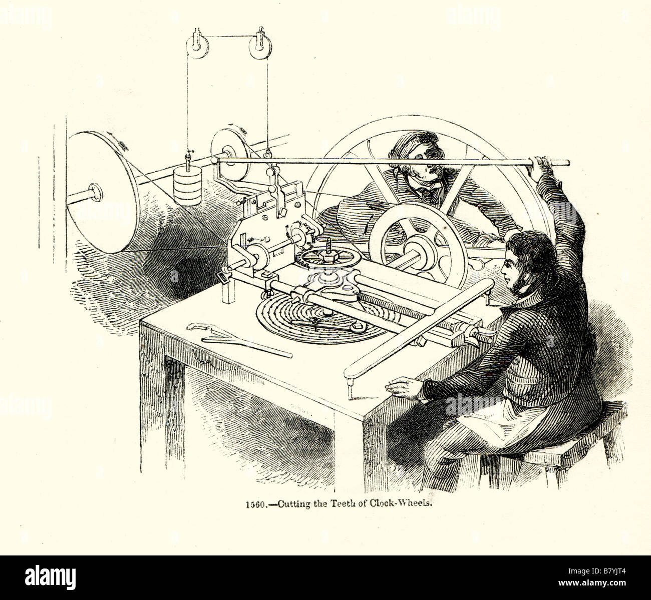 Vintage engraving of 'cutting the teeth of a clock wheel' Stock Photo ...