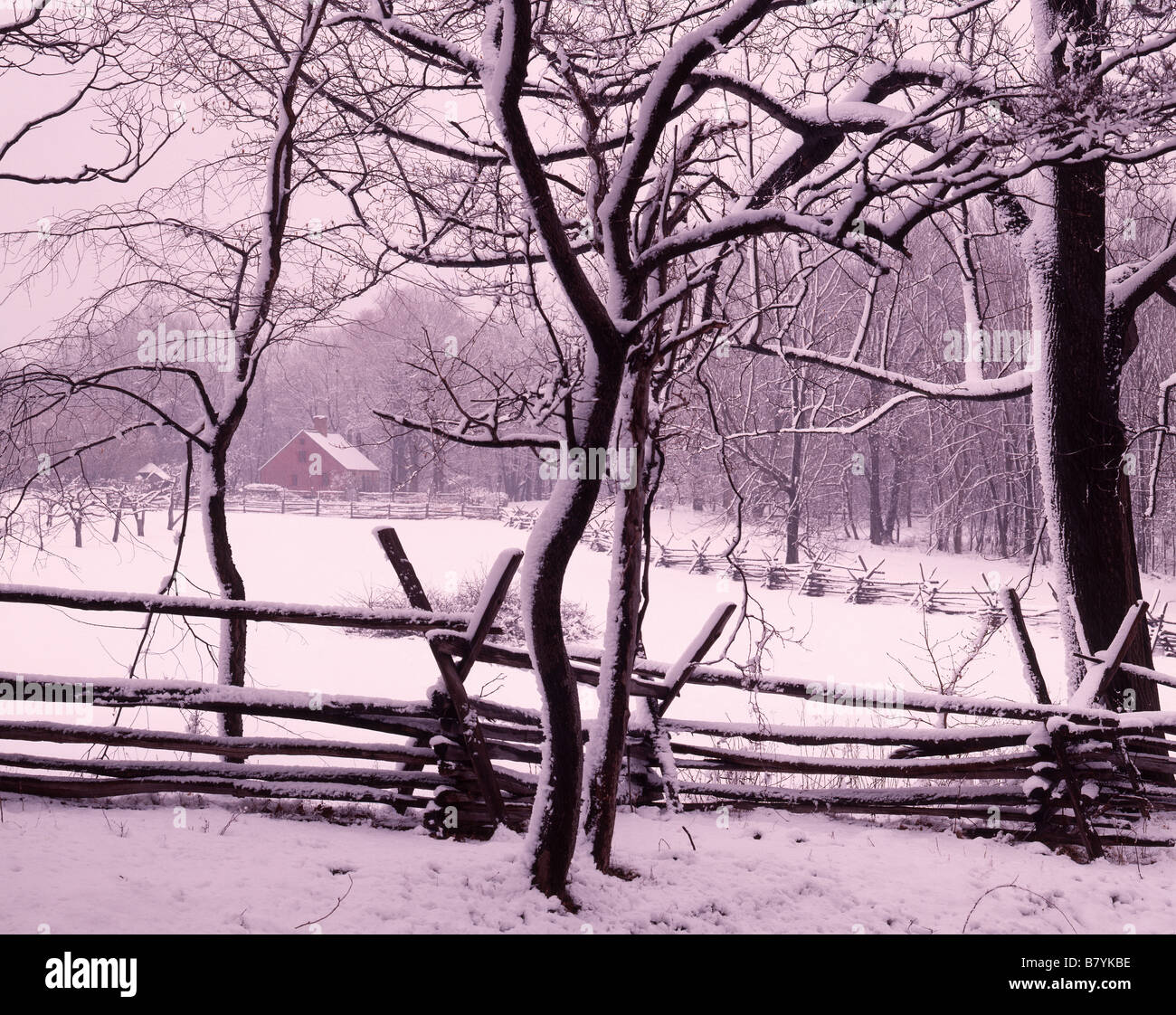Farm in Snow Storm Stock Photo - Alamy