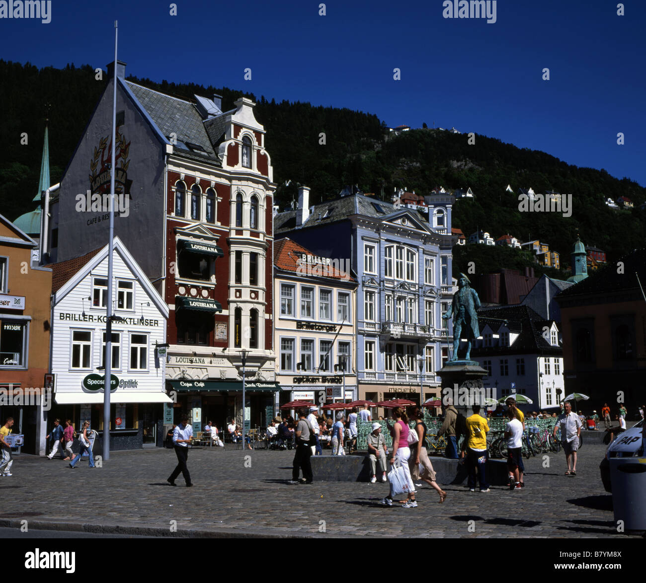 Shops and restaurants Torget City Centre Bergen Norway Stock Photo - Alamy