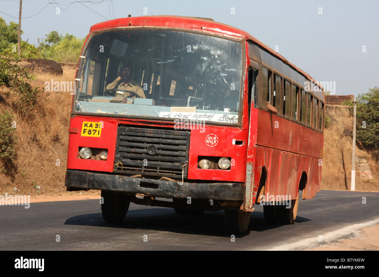 Leyland bus at speed in rural Karnataka India Stock Photo - Alamy