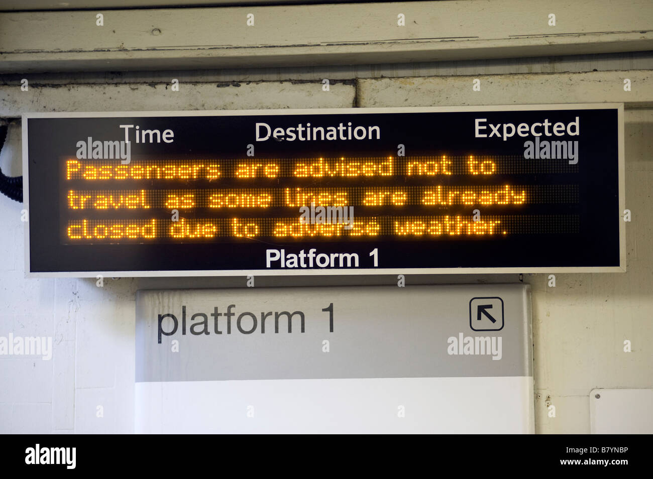An electronic information board in a station advising of delays to the ...