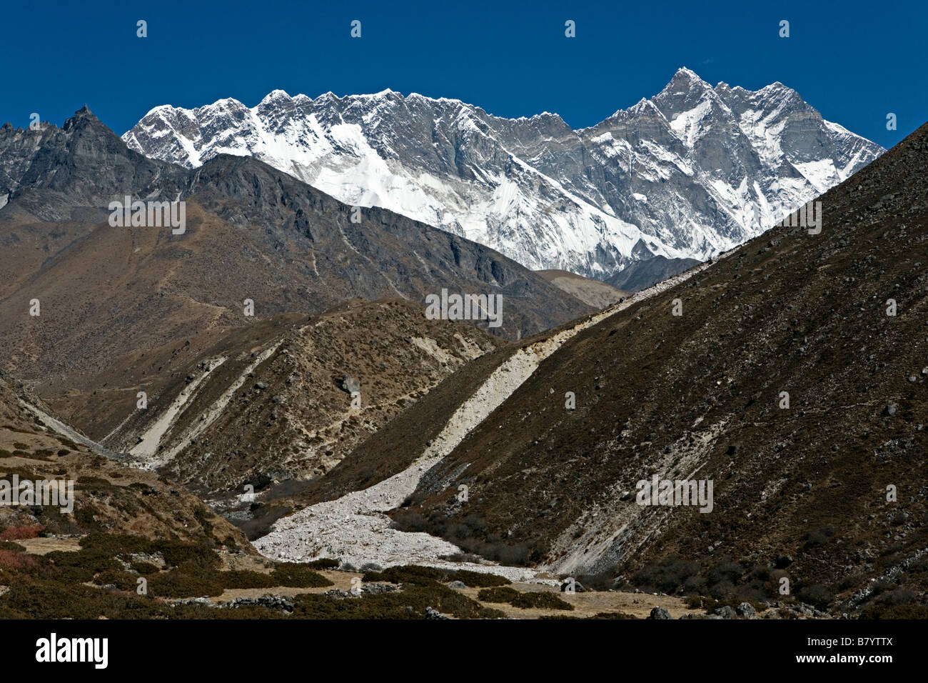 Majestic mountain ridge as seen in Dingboche surroundings Lhotse and ...