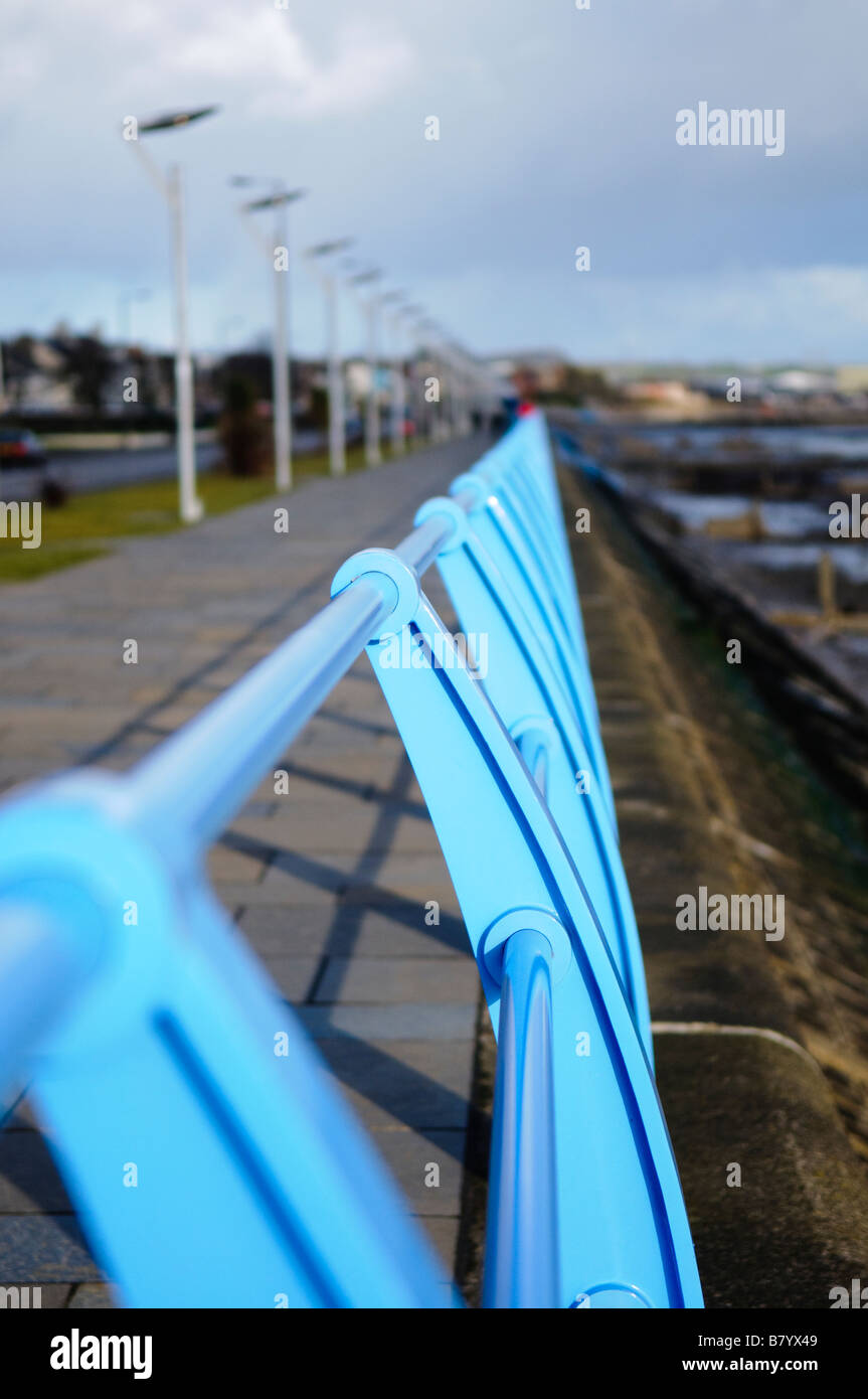 Blue iron railings along sea front at Carrickfergus Stock Photo - Alamy