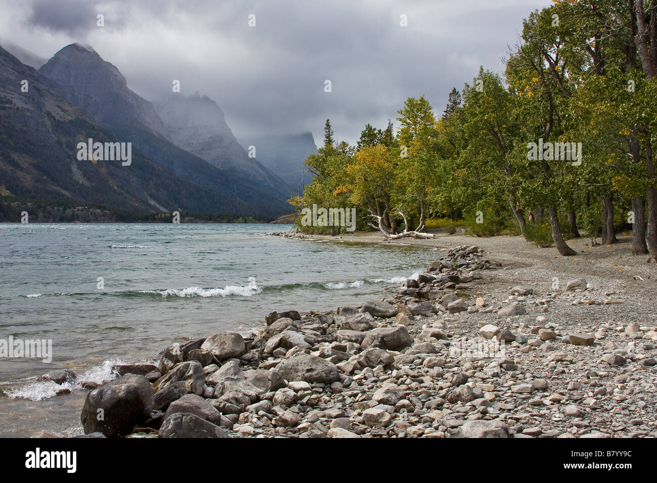 Rough lake in Glacier National Park Stock Photo - Alamy