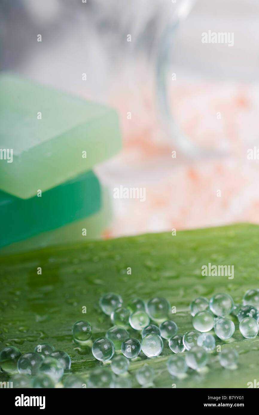 Oil Balls on Soap Leaf Stock Photo - Alamy