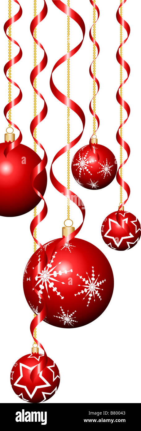 Hanging Christmas baubles with streamers Stock Photo - Alamy