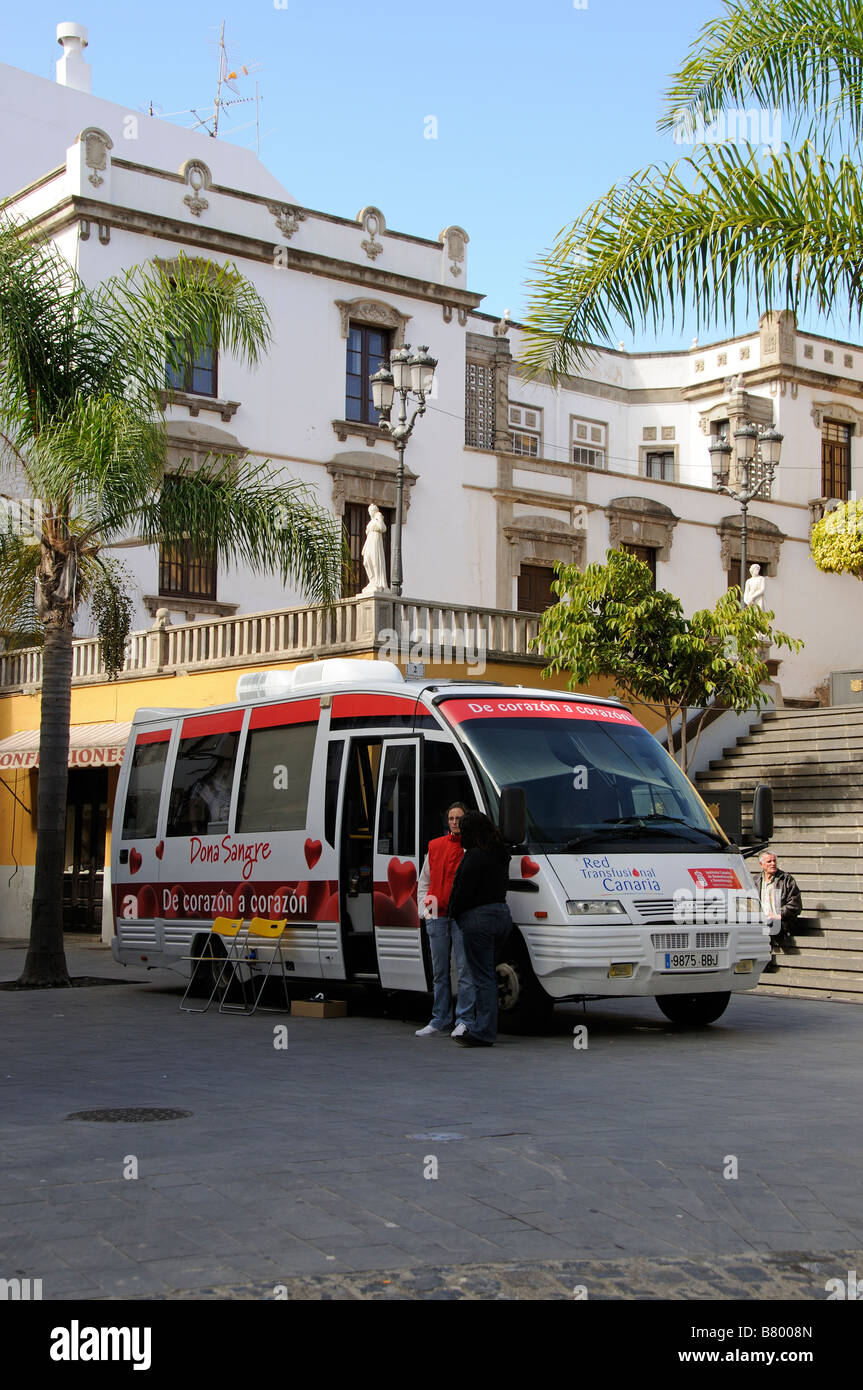Spanish blood transfusion service bus donor vehicle parked in Icod town ...