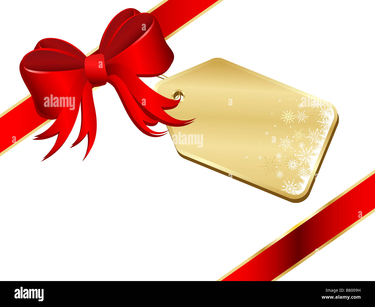 Background with glossy red bow and label Stock Photo - Alamy