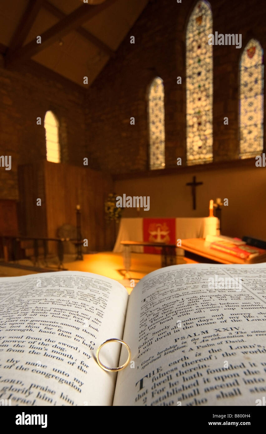 Bible in church sanctuary Stock Photo - Alamy