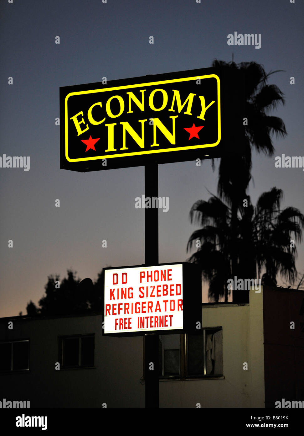 Economy Inn Hotel Sign Board on Sunset Boulevard Stock Photo - Alamy