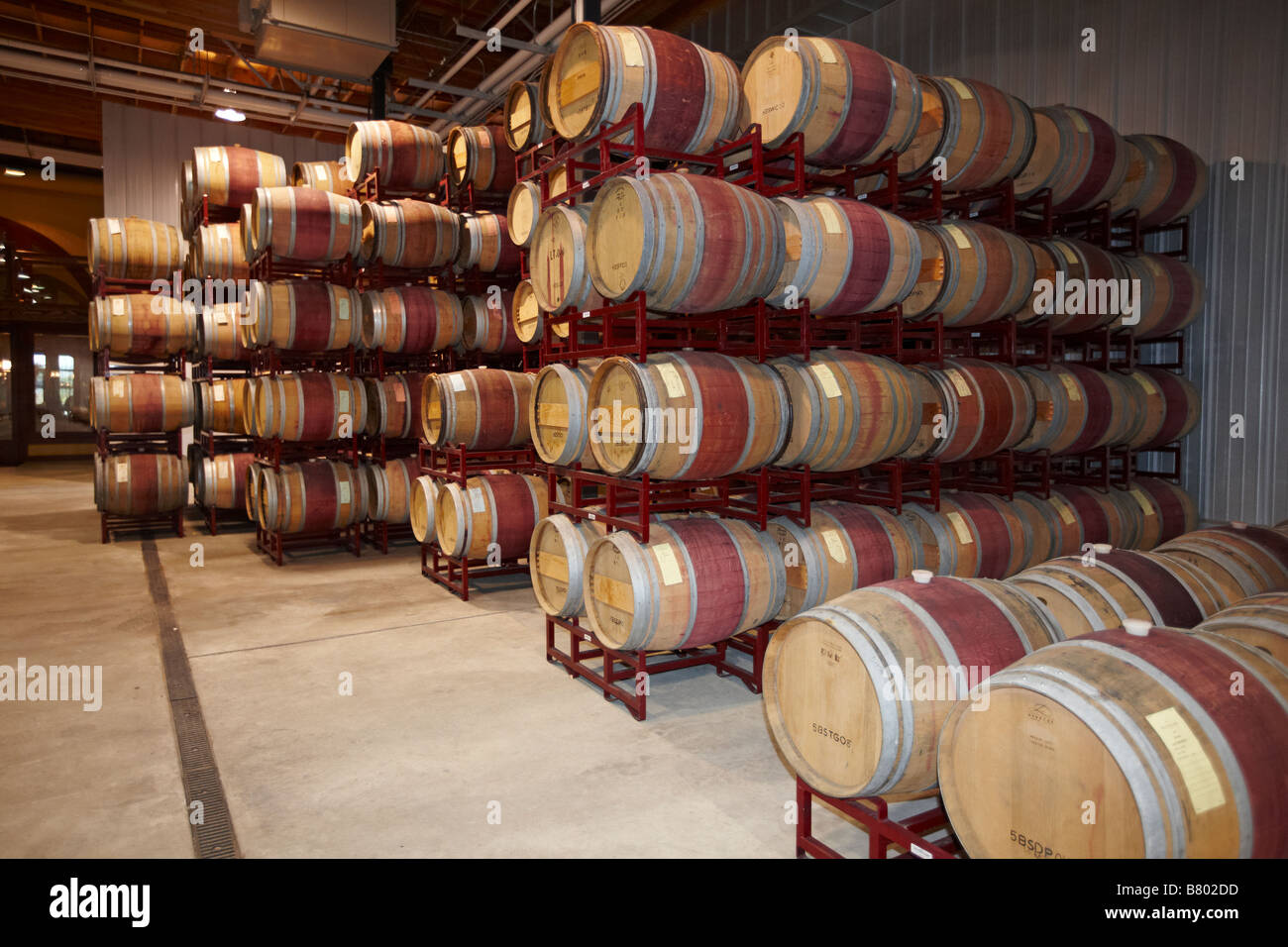 Wine aging barrels in Black Stallion Winery. Napa Valley, California ...