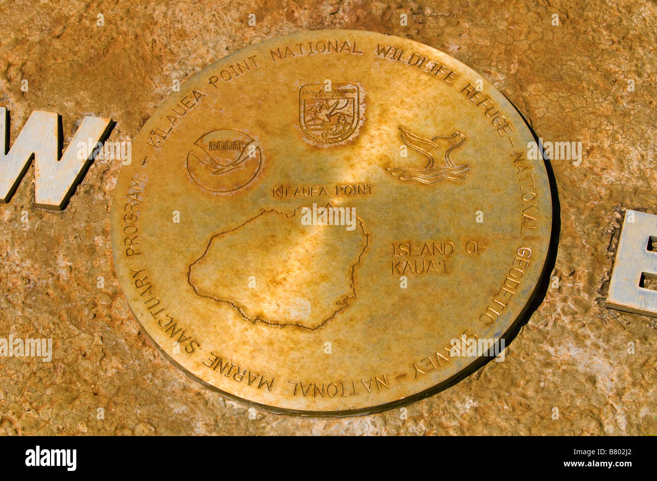 Plaque of the Hawaiian Islands with compass points at Kilauea National ...