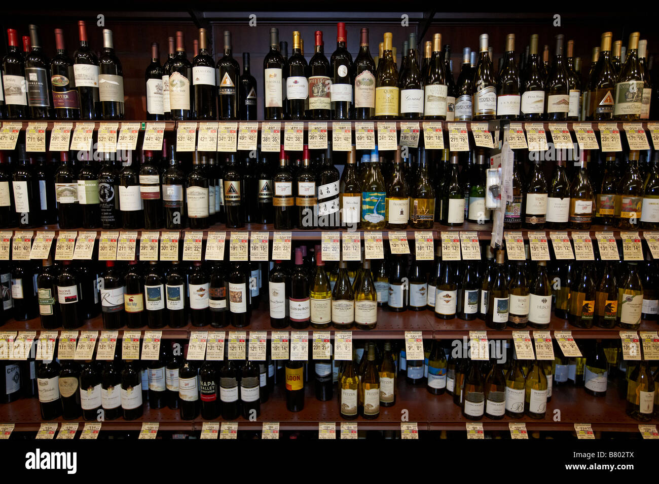 Big selection of wines in a local supermarket. Napa Valley, California ...