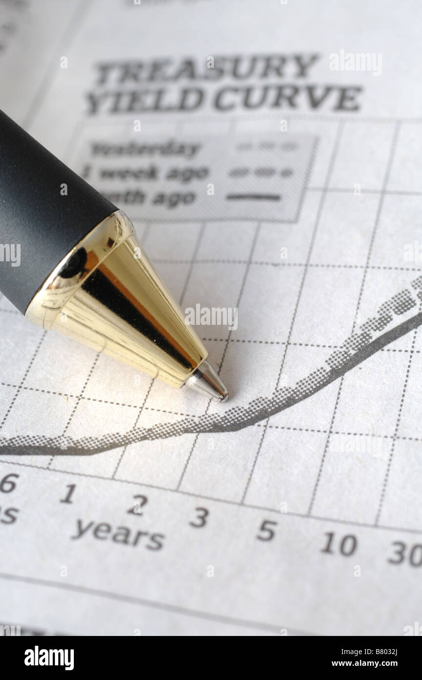 Pen pointing at a financial chart in newspaper Stock Photo - Alamy